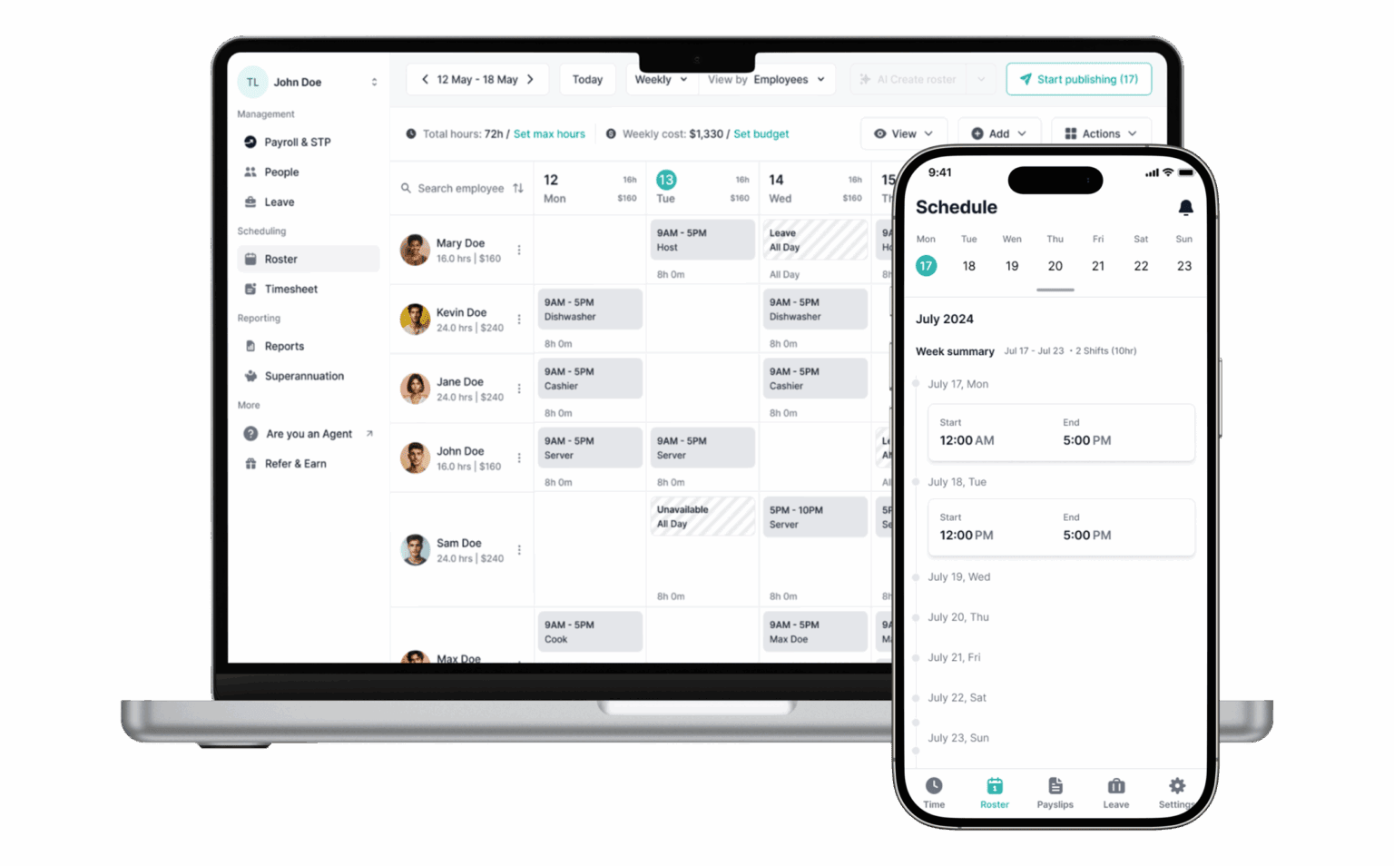 Free Roster Software - Rostering for Small Businesses | Payroller