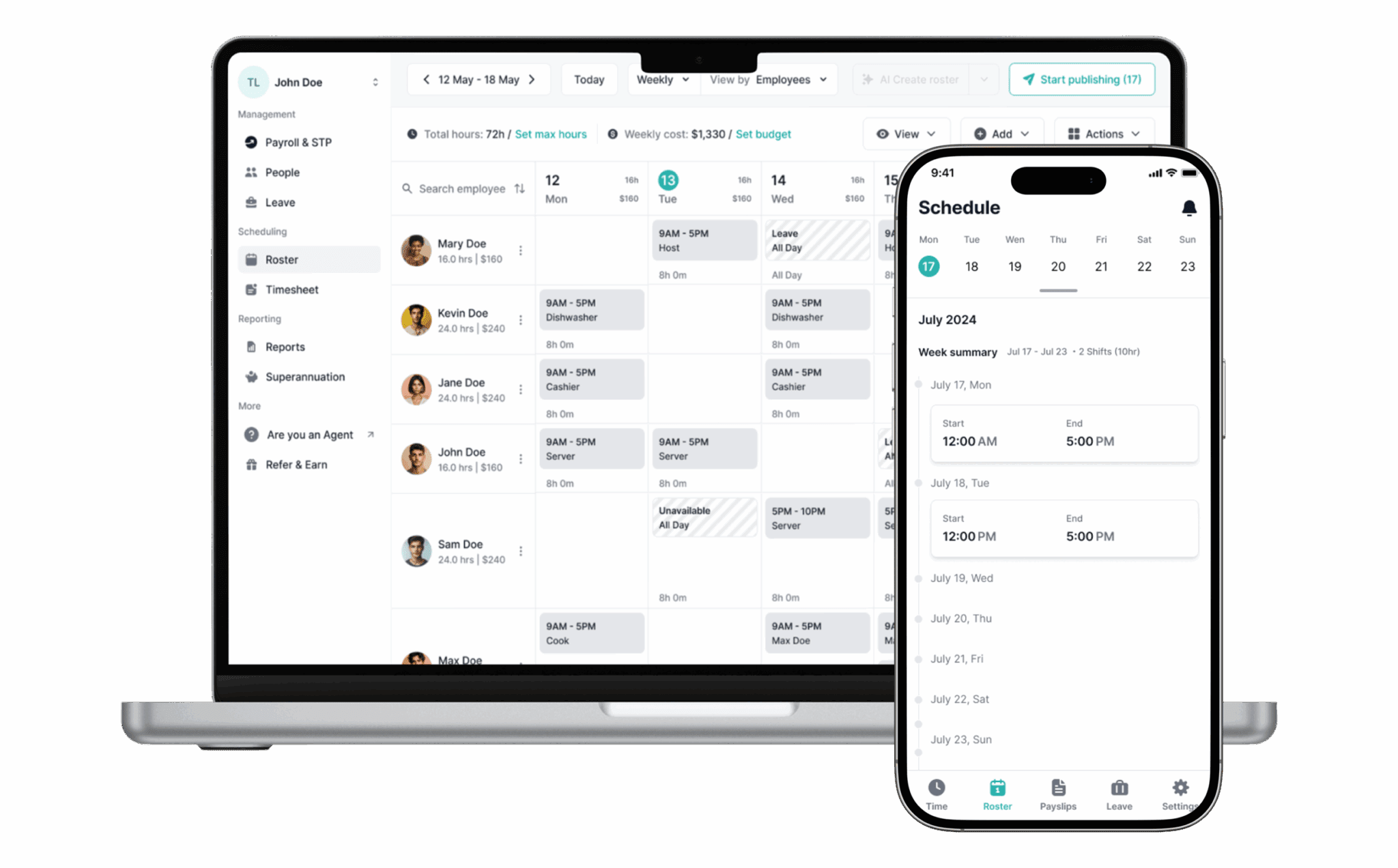 Free Roster Software - Rostering for Small Businesses | Payroller