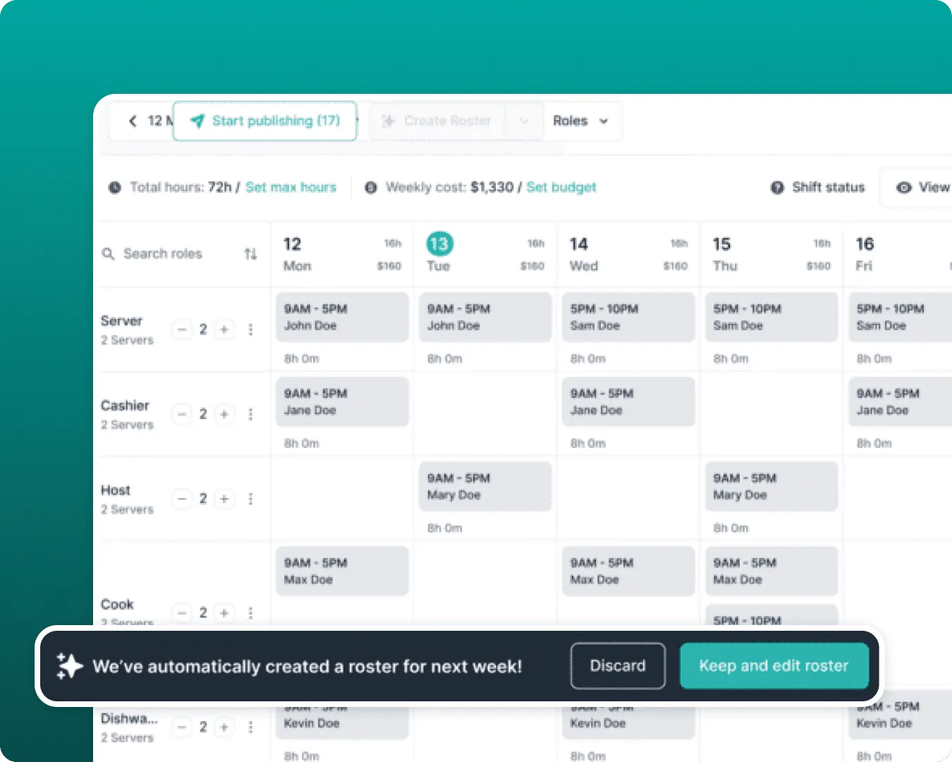 Free AI Rostering Software - Make Easy Rosters with AI! | Payroller