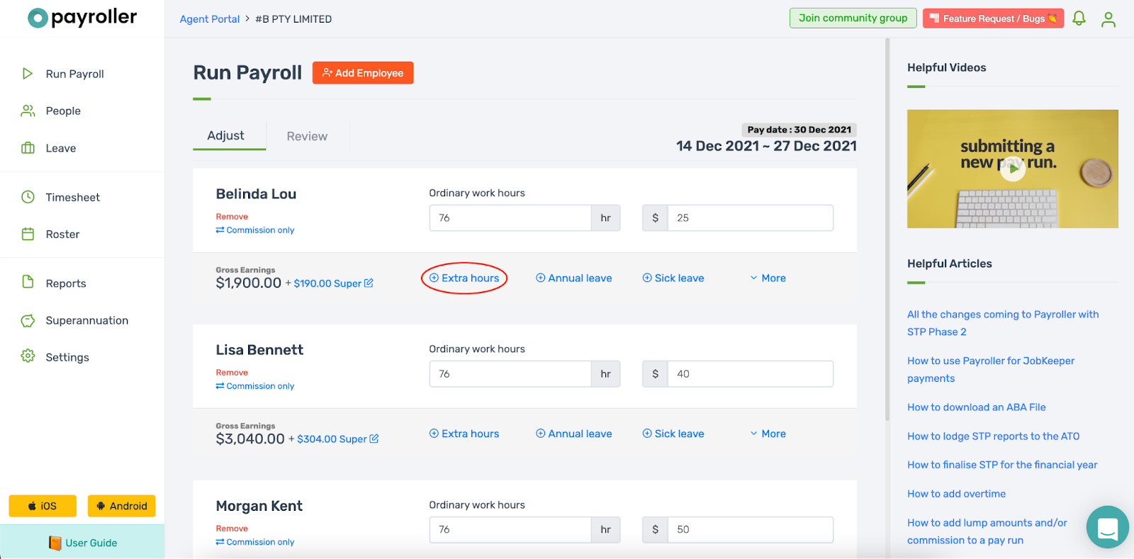 How To Add Extra Hours for Employees To Pay Runs | Payroller