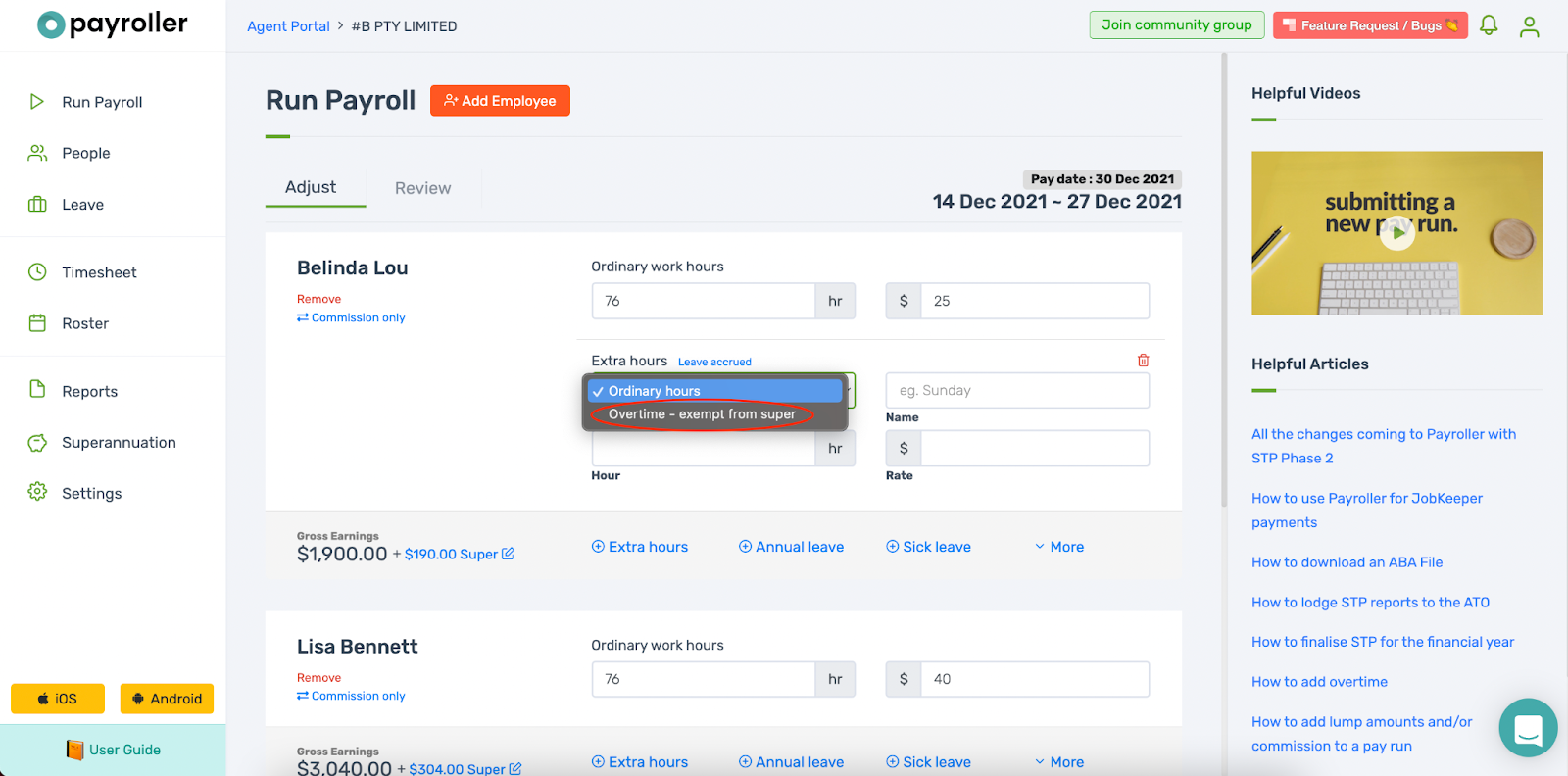 How To Enter Overtime To Pay Runs & Payroll | Payroller Australia