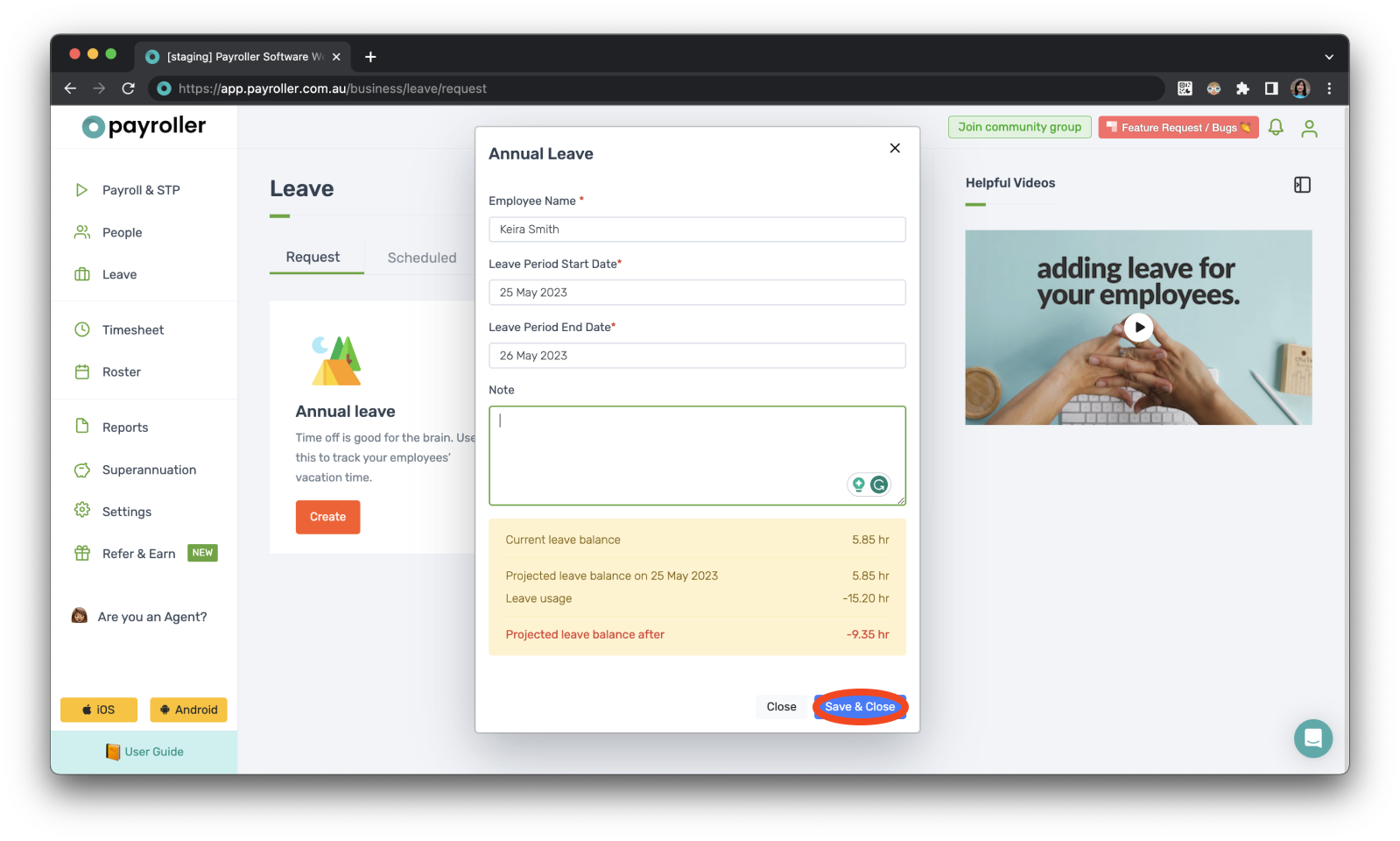 How To Add Employee Leave To STP Pay Runs | Payroller