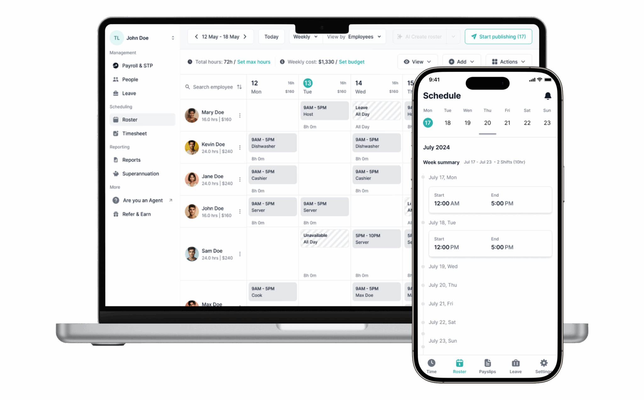Free Roster Software - Rostering for Small Businesses | Payroller