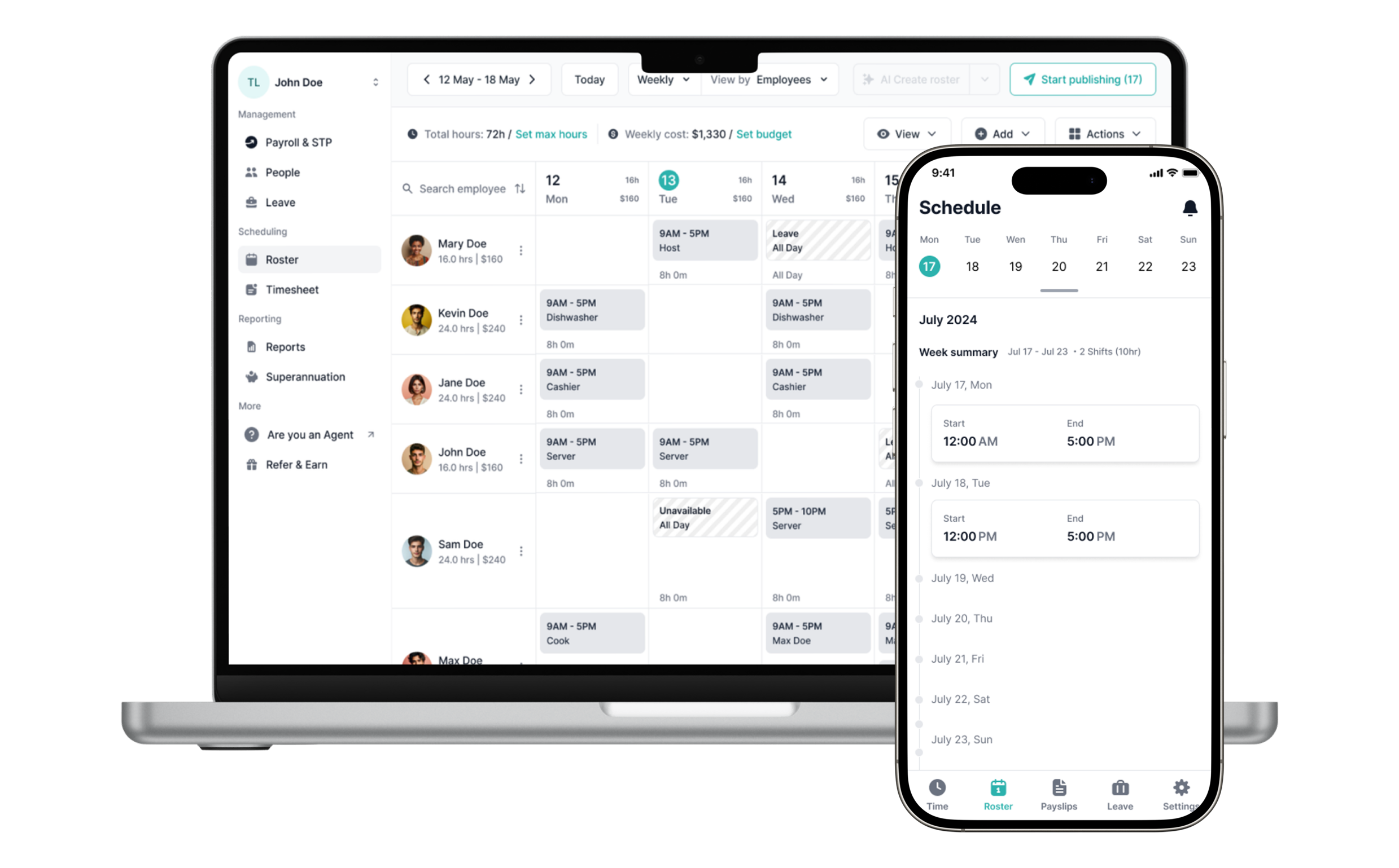 Free Roster Software - Rostering for Small Businesses | Payroller