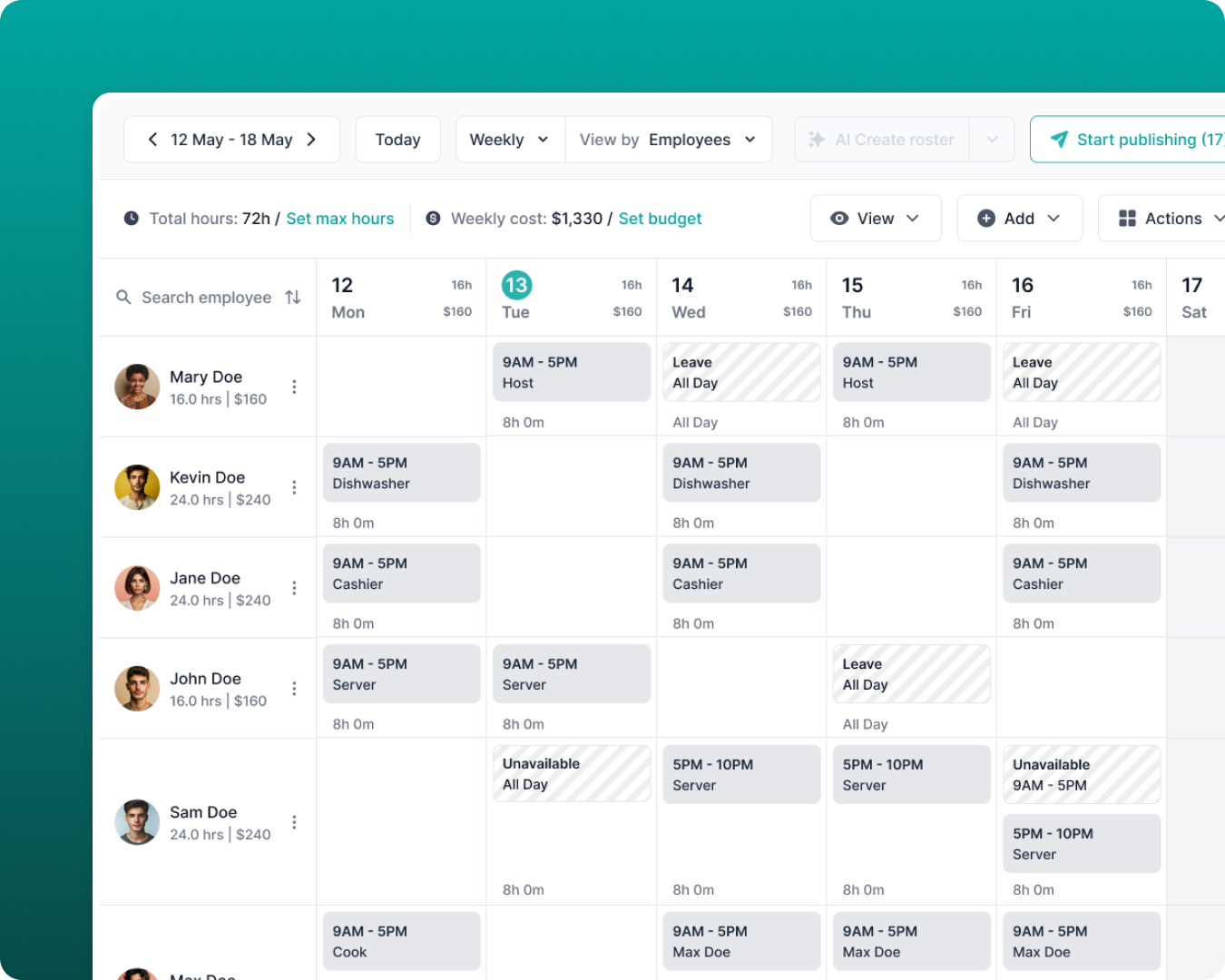 Free AI Rostering Software - Make Easy Rosters with AI! | Payroller